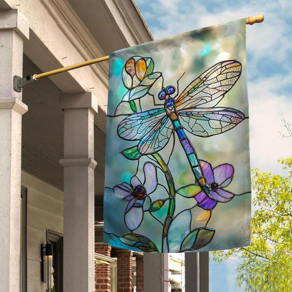 Stained Glass Inspire Dragonfly Flag, Dragonfly Yard Sign, Dragonfly ...