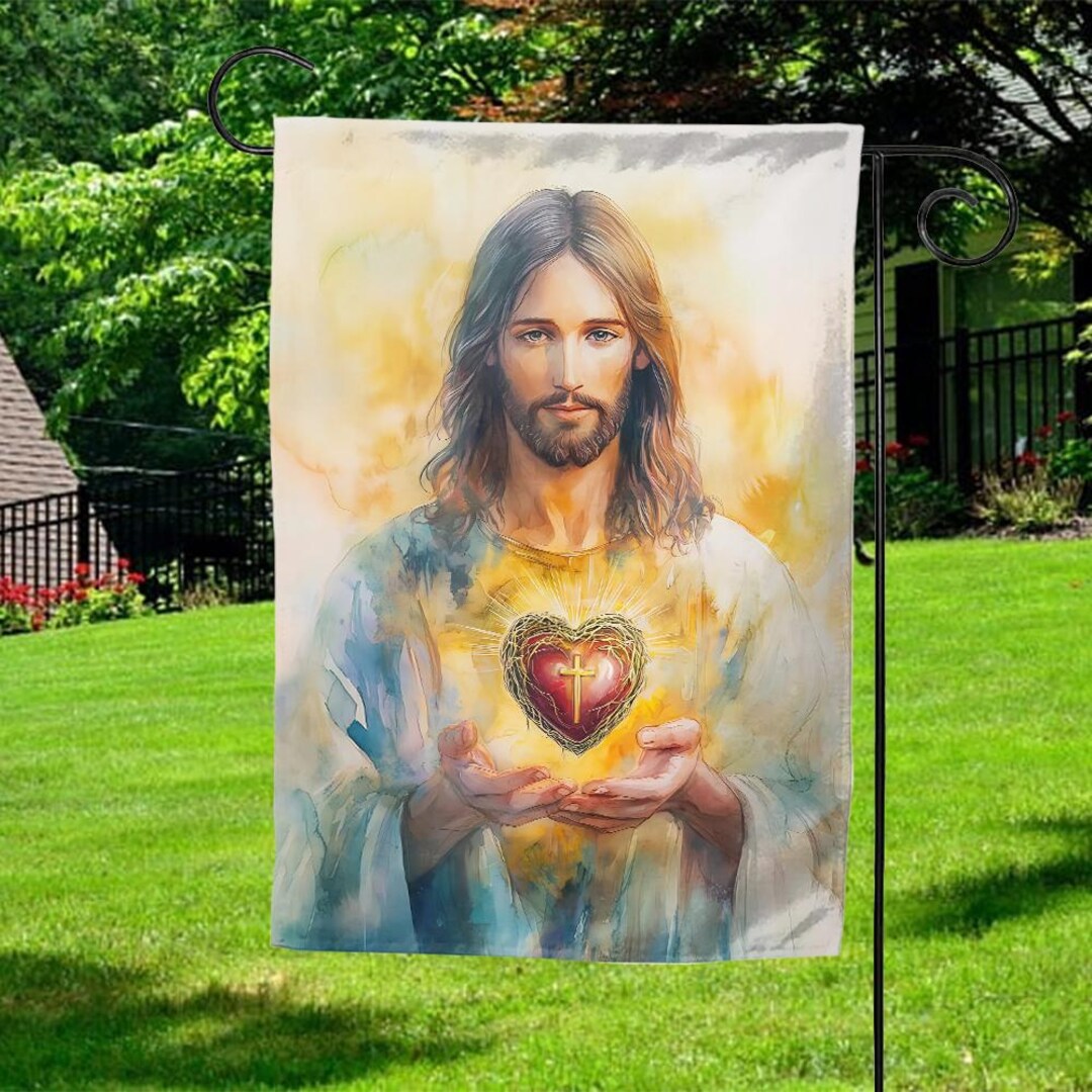 Sacred Heart of Jesus Christian Garden Flag, Catholic Art, Modern ...