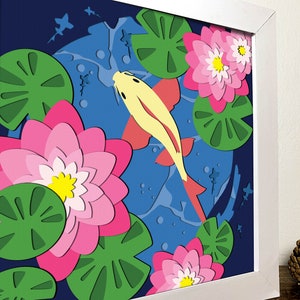 Koi Fish Shadow Box 3D Svg ,flower Koi Fish 3D Svg ,koi Fish 3D Box Svg ...