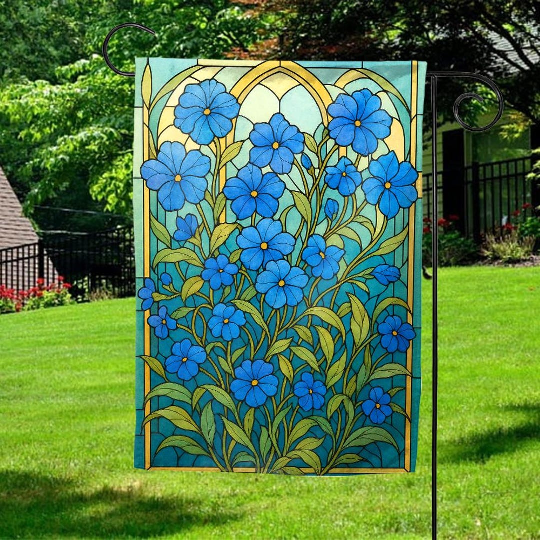 Forget Me Not Stained Glass Garden Flag, Memorial Decor, Blue Floral ...