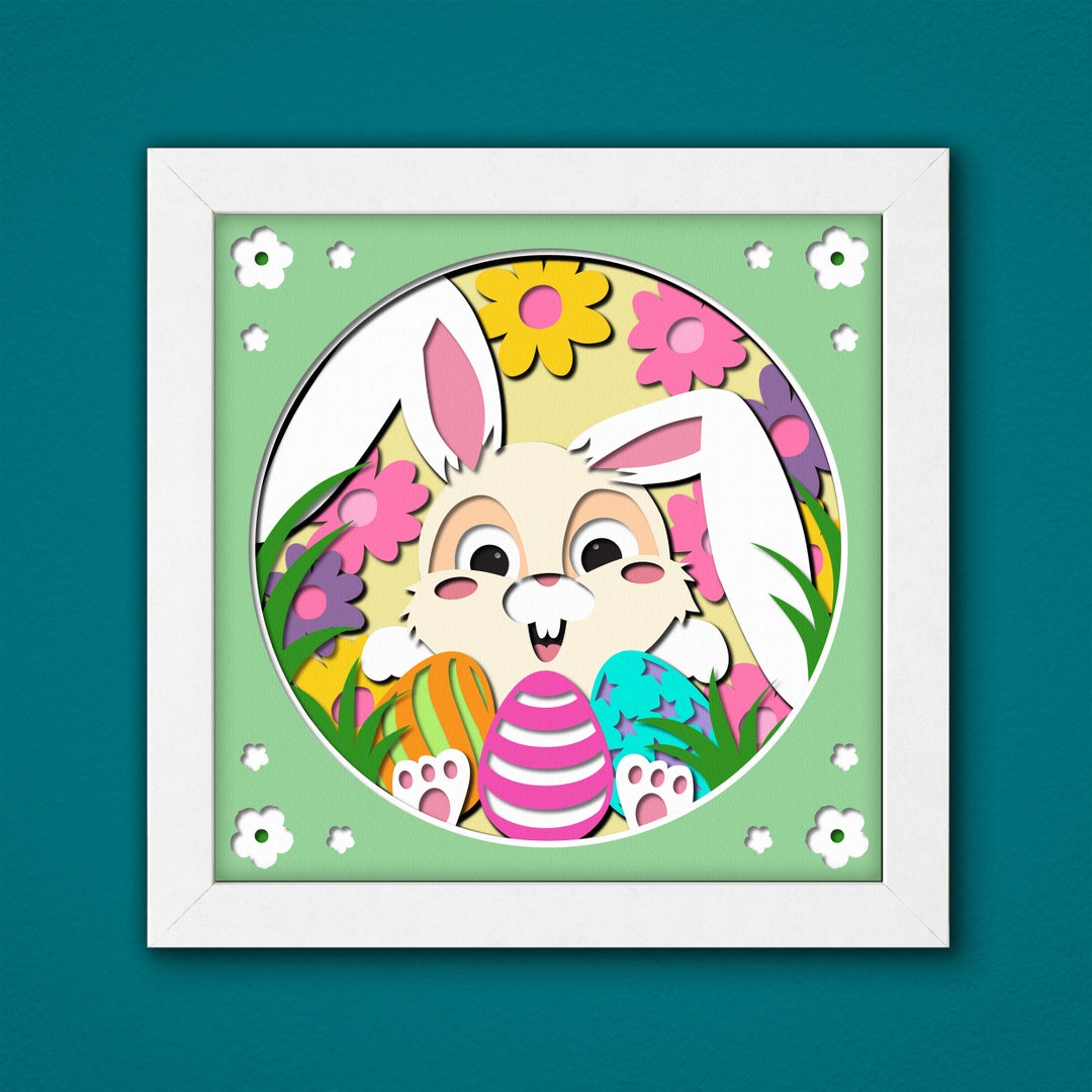 Bunny Happy Easter Shadow Box 3D Svg,bunny Easter Svg ,easter Eggs Svg ...
