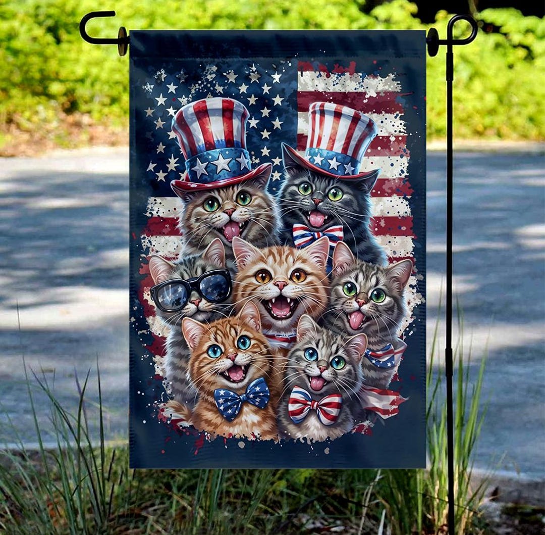 Retro Cat 4th of July Garden Flag, Patriotic Kitty Yard Decor, Cute ...