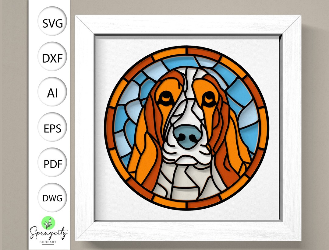 Stained Glass Basset Hound Shadow Box 3D Svg ,basset Hound 3D Box Svg ...