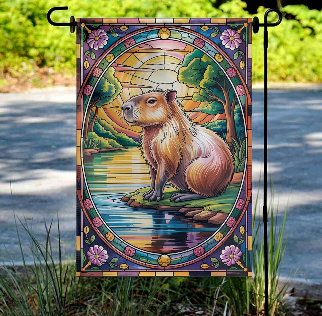 Capybara Garden Flag, Stained Glass Cappy Animal Home Decor Outdoor ...