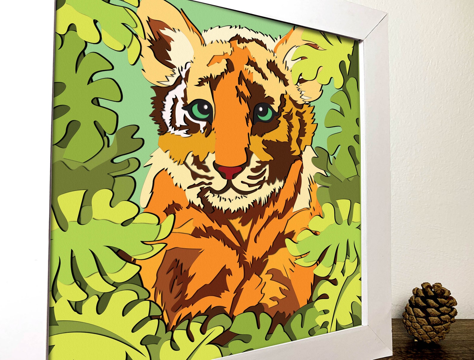Baby Tiger Shadow Box 3D Svg ,baby Tiger 3D Svg ,tiger 3D Box Svg ,baby ...