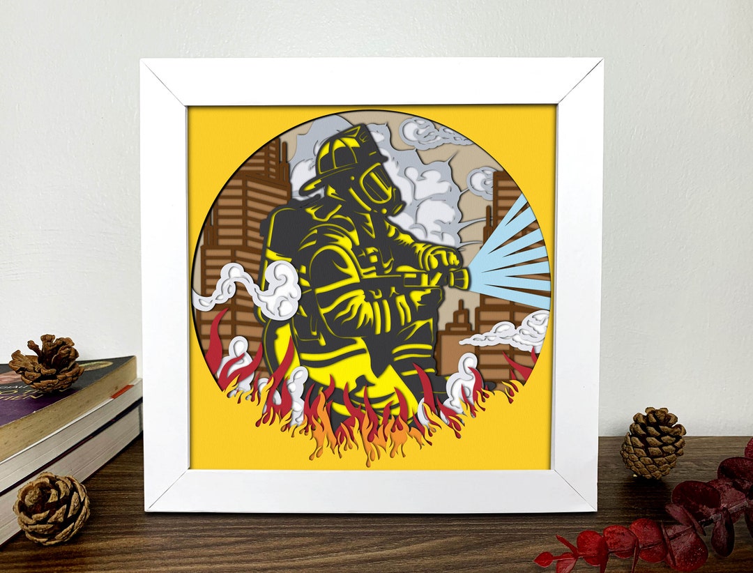 Firefighter Shadow Box 3D Svg ,fireman 3D Svg ,firefighter 3D Box Svg ...