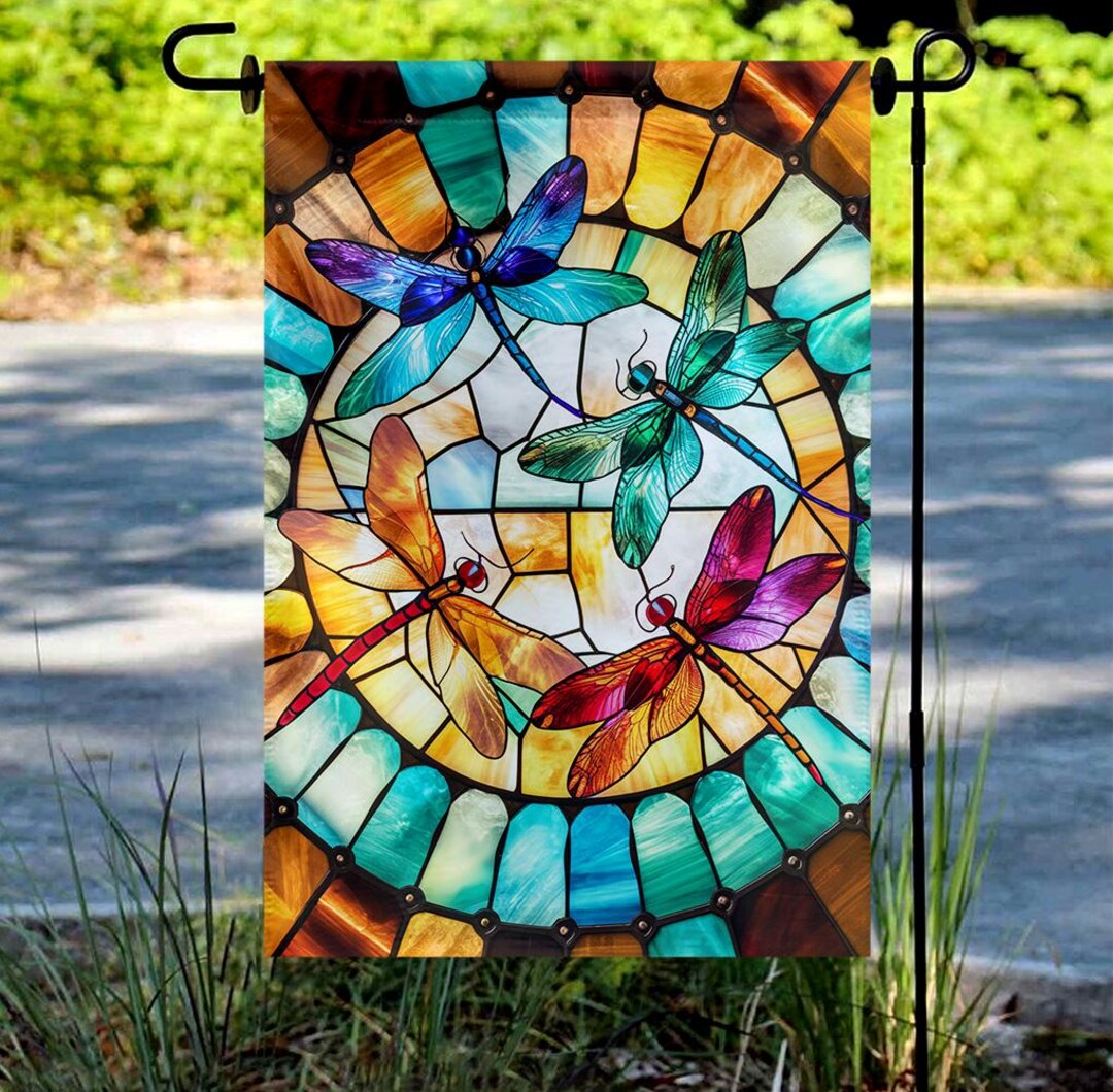 Stained Glass Inspire Dragonfly Flag, Dragonfly Yard Sign, Dragonfly ...