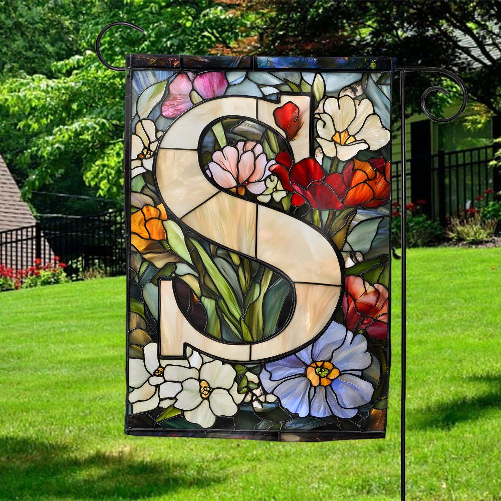 Custom Name Spring Garden Flag, Personalized Stained Glass Decor, Green ...