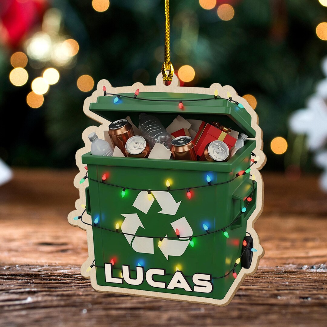 Personalized Recycling Bin Ornament, Custom Name for Sanitation Worker ...