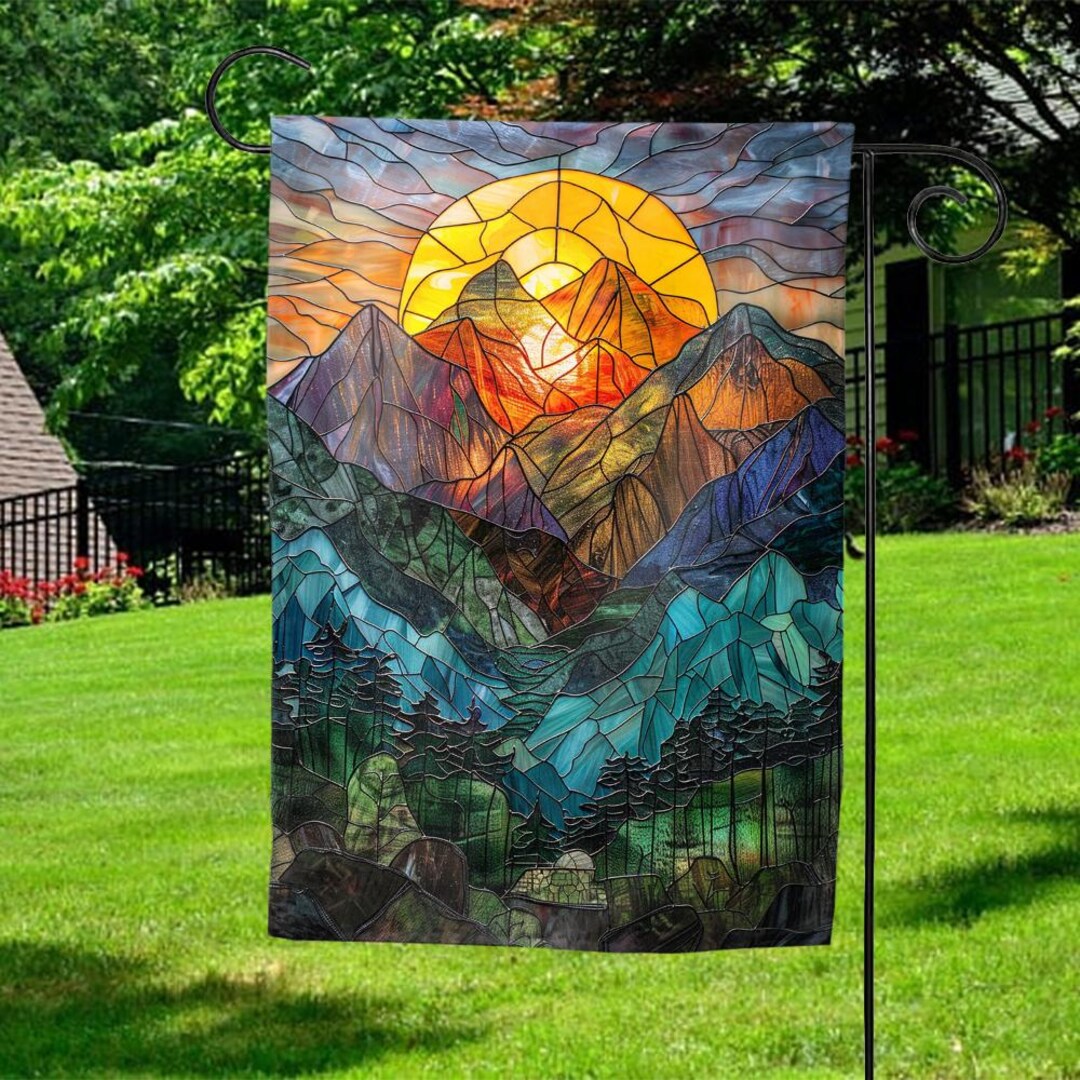 Mountain Range Stained Glass Flag, Nature Flag, Mountain Flag, Garden ...
