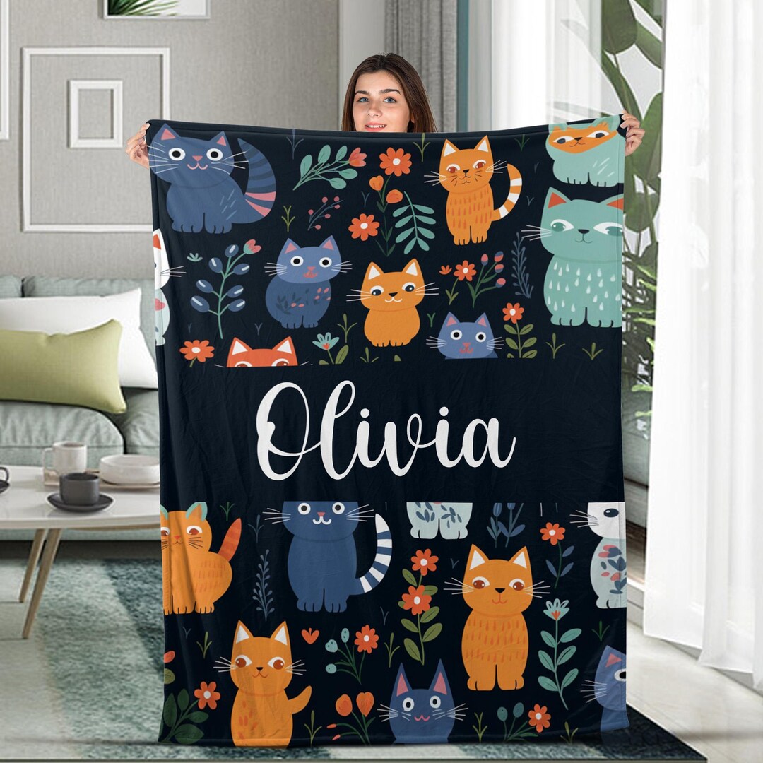 Personalized Cat Blanket, Cute Cats Blanket, Vintage Cat Velvet ...
