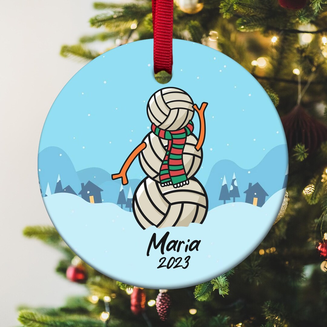 Custom Volleyball Snowman Ornament, Snowman Ball With Scarf Ornament ...