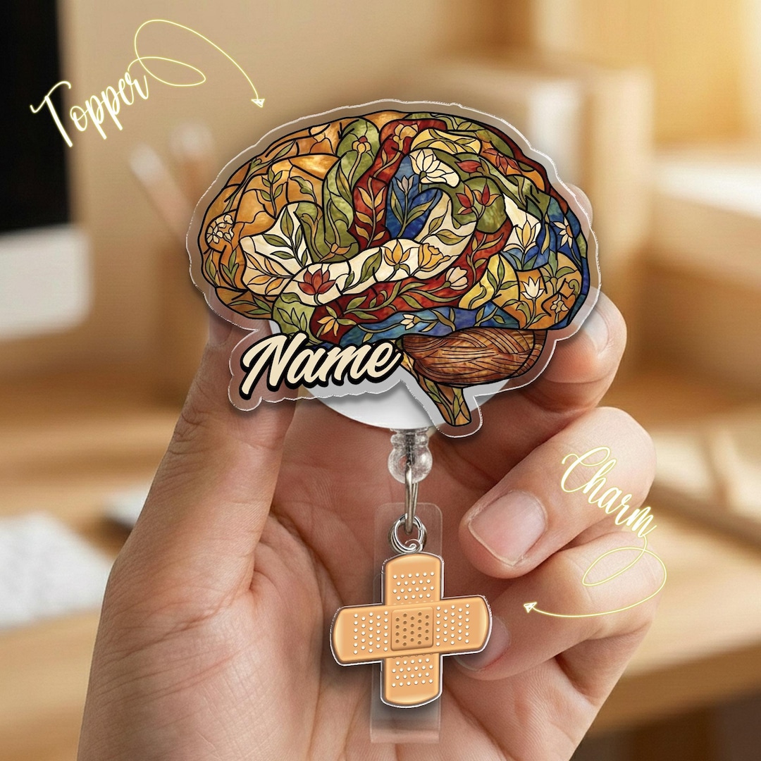 Customized Brain Badge Reel, Acrylic Brain With Labels Badge Reel ...