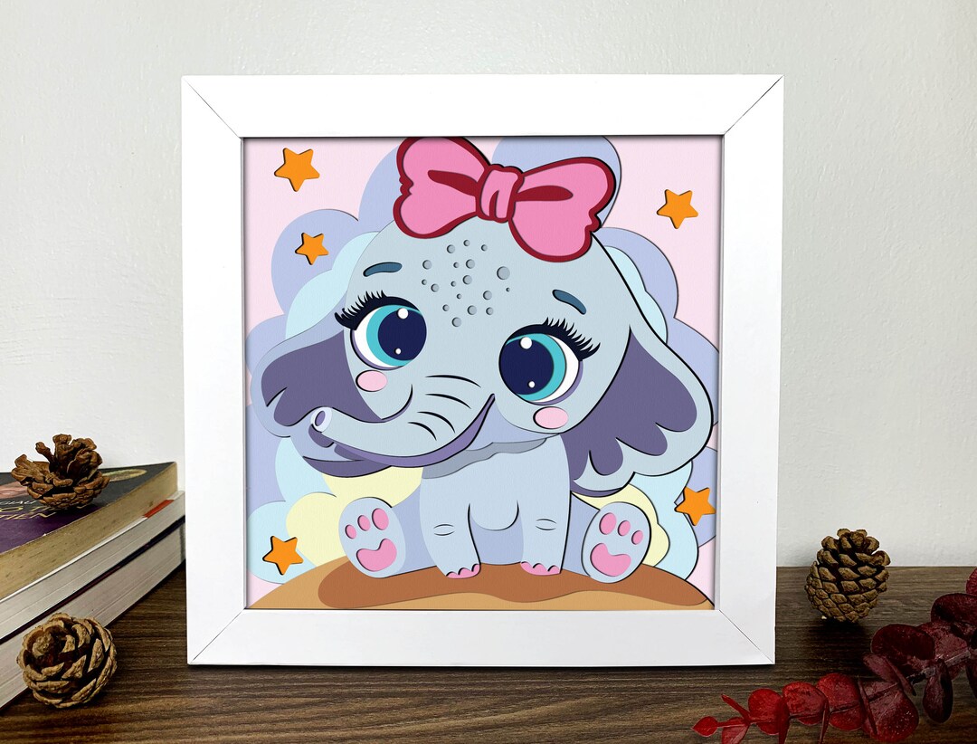 Baby Elephant Shadow Box 3D Svg, Baby Elephant 3D ,cute Blephant 3D Box ...