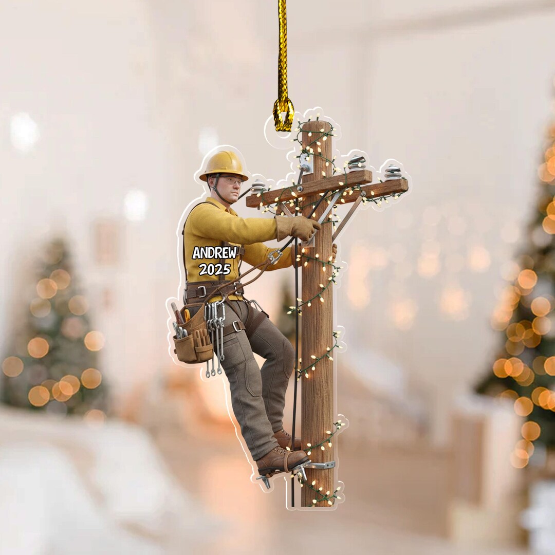 Personalized Lineman Acrylic 2D Ornament, Custom Keeping the Lights on ...