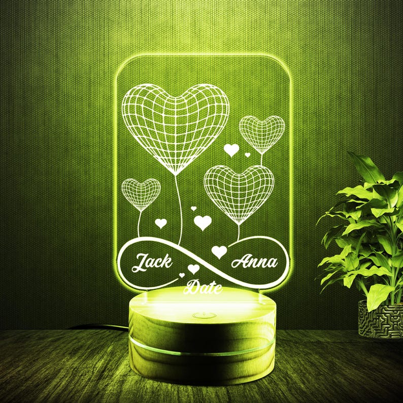 Personalized Infinity Heart Night Light, Valentines Gift, Table Lamp ...