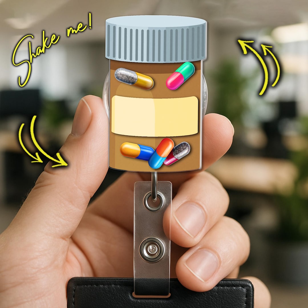Pill Bottle Shaker Badge Reel| Shaker Badge Reel| Badge Holder| Badge ...