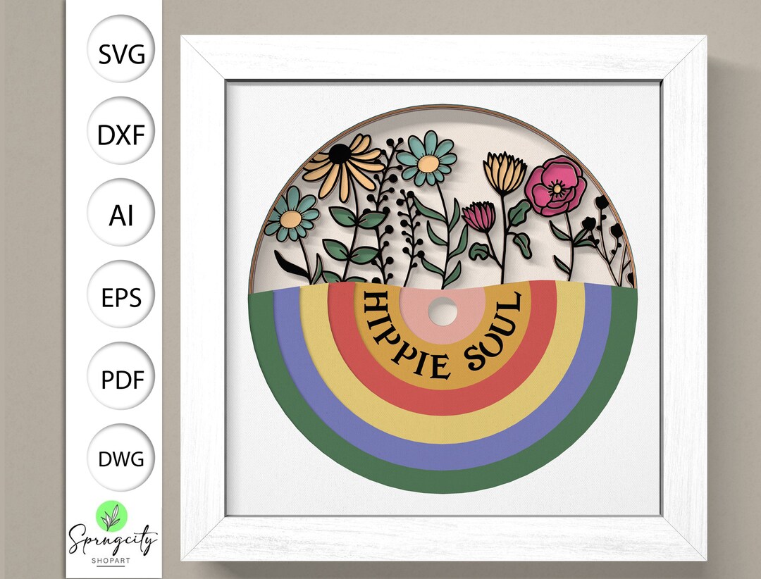 3D Hippie Soul Shadow Box Svg ,hippie 3D Paper Cut Light Box ,retro 3D ...