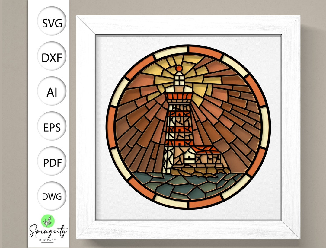 Stained Glass Lighthouse Shadow Box 3D Svg ,lighthouse 3D Box Svg ...