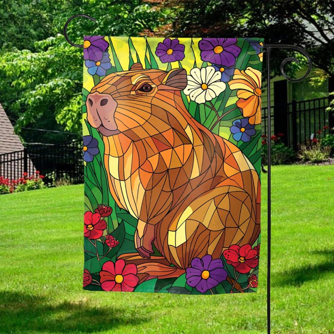 Capybara Garden Flag, Stained Floral Capybara Gift, Funny Animal Lover ...