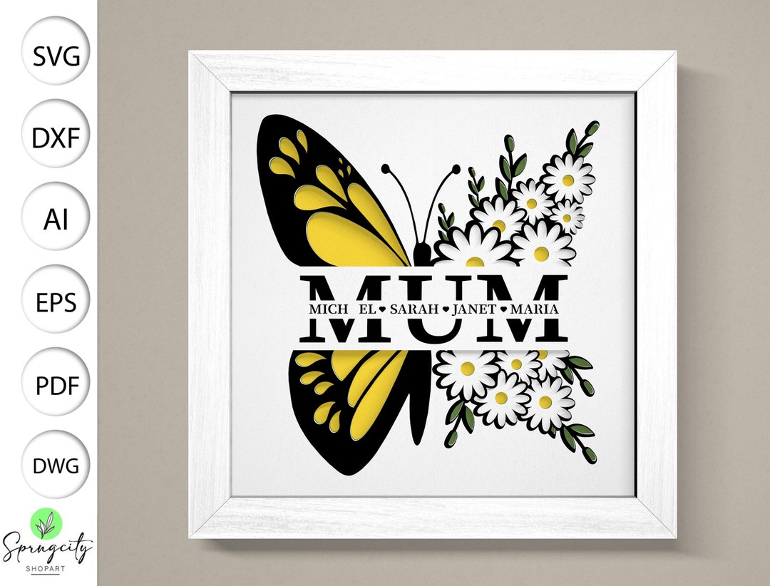Mum Butterfly Flower Shadow Box 3D Svg,3d Mom Svg, Love Mom 3D Light ...