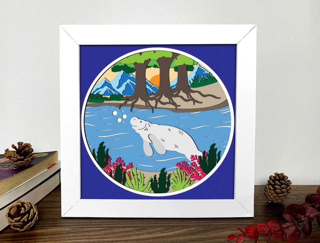 Manatees Shadow Box 3D Svg, Manatees 3D Svg ,manatees 3D Box Svg ...