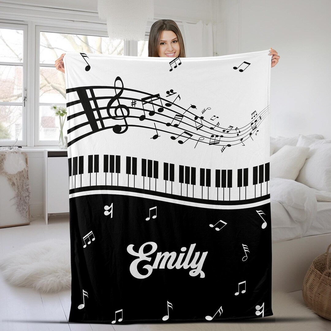 Custom Music Blanket With Name, Piano Music Blanket, Music Lover ...