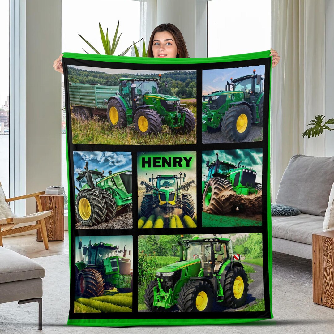 Custom Name Tractor Blanket, Gift for Son, Grandson Blanket, Christmas ...