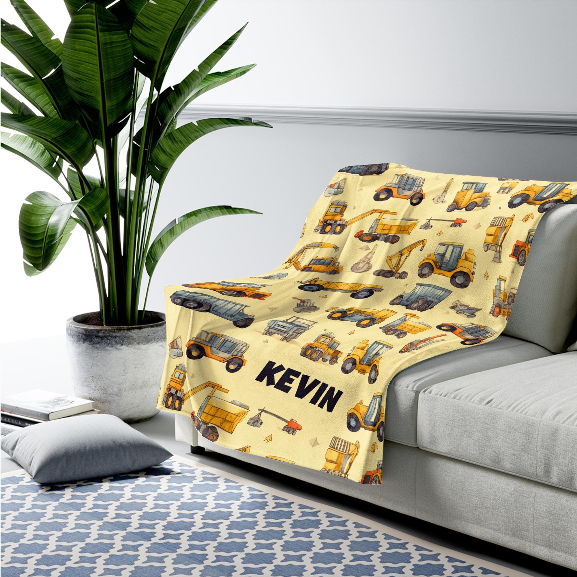Construction Blanket Personalized, Kids Work Vehicles, Construction ...