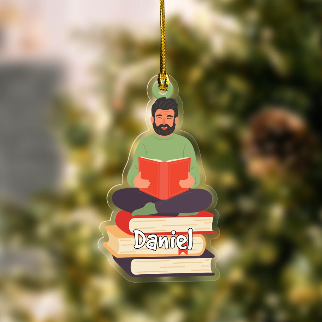 Personalized Man Reading Book Flat Ornament, Custom Book Titles ...