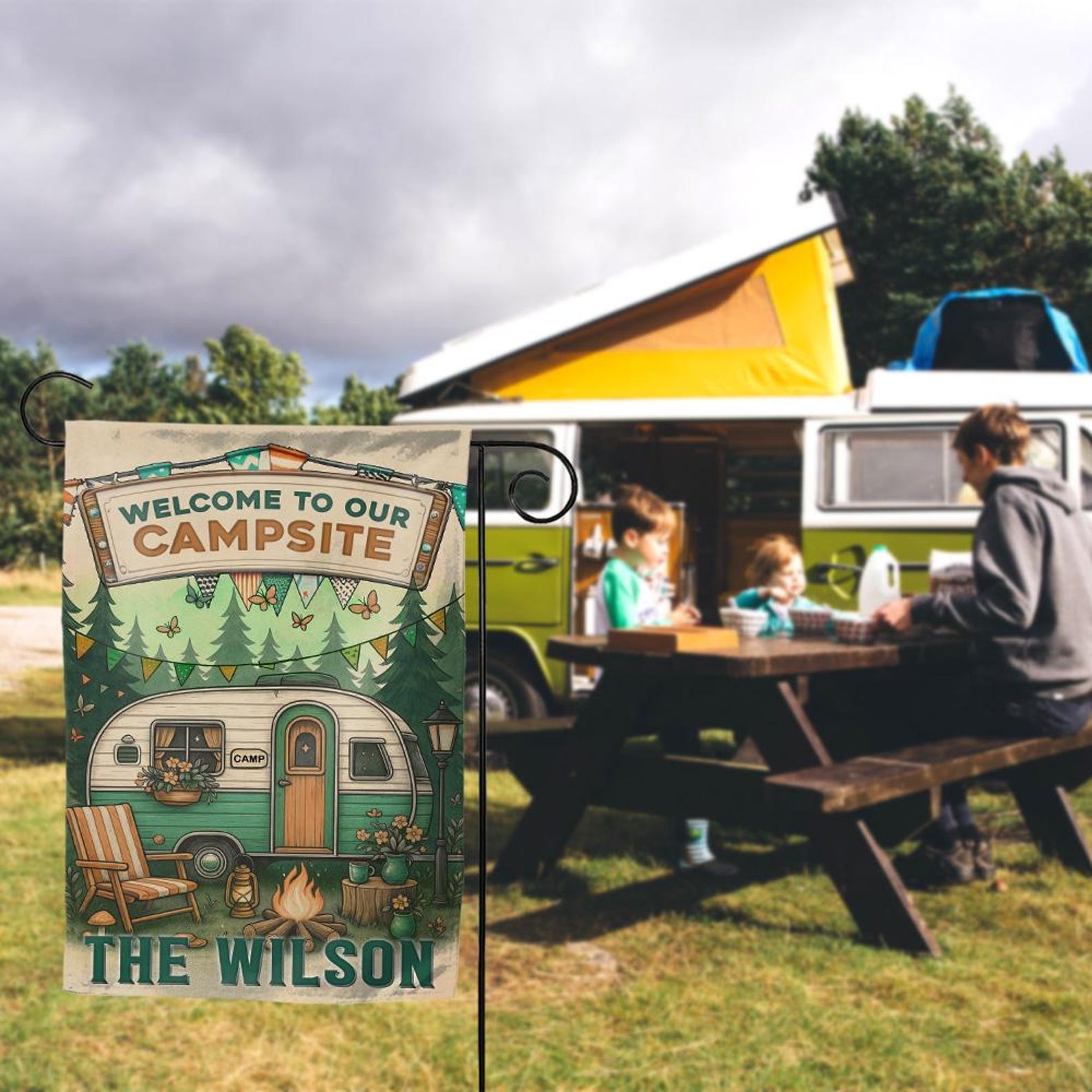 Personalized Welcome to Our Campsite Flag, Custom Campsite Welcome Sign ...