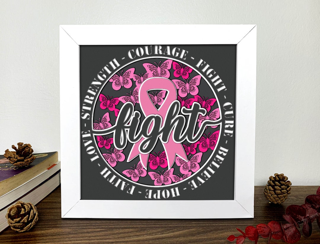 Fight Shadow Box 3D Svg,breast Cancer Day Light Box Svg,breast Cancer ...