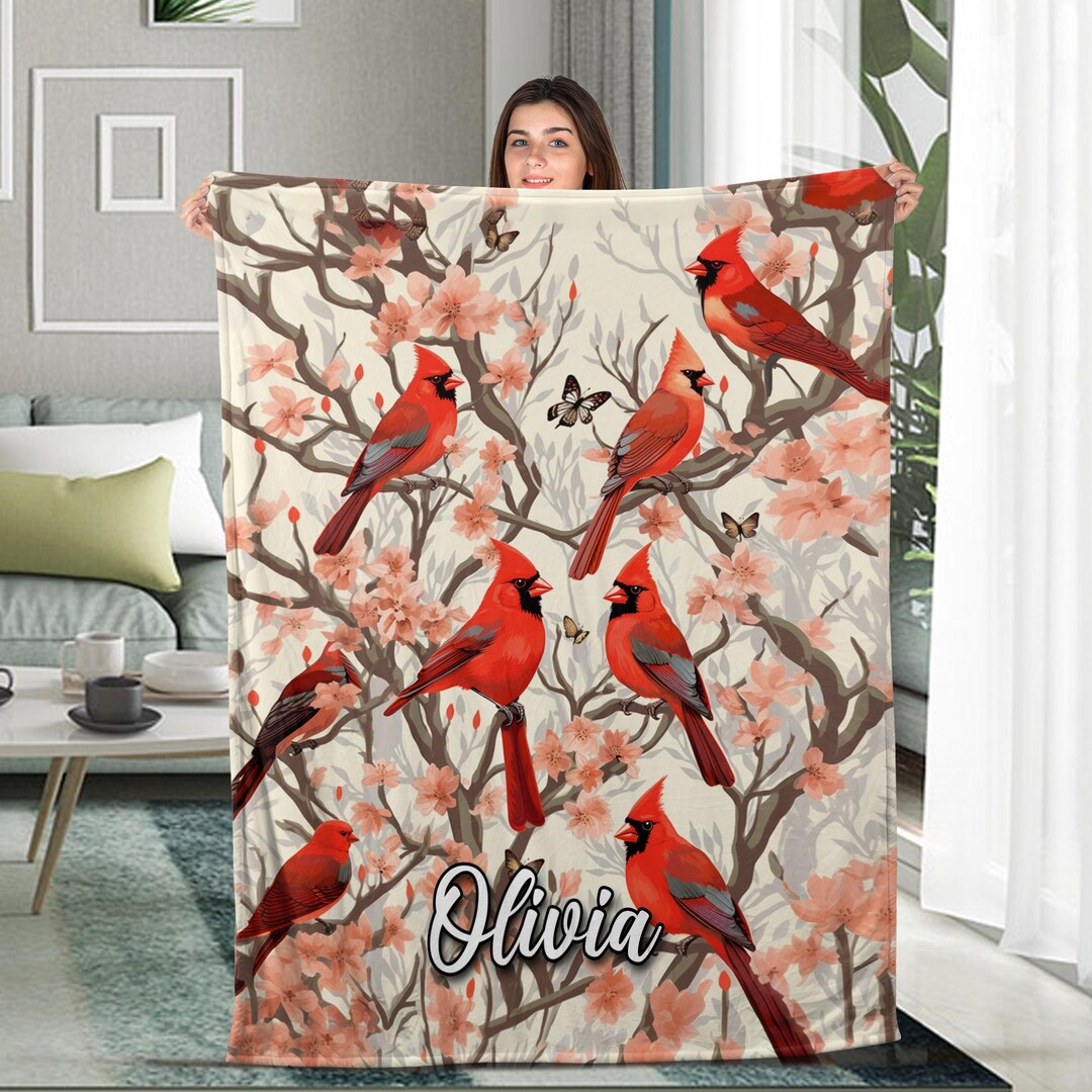 Personalized Red Cardinal Blanket, Custom Cardinal Bird Blanket ...