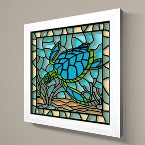 3D Sea Turtle Stained Glass Shadow Box, Sea Turtle Shadow Box SVG ...