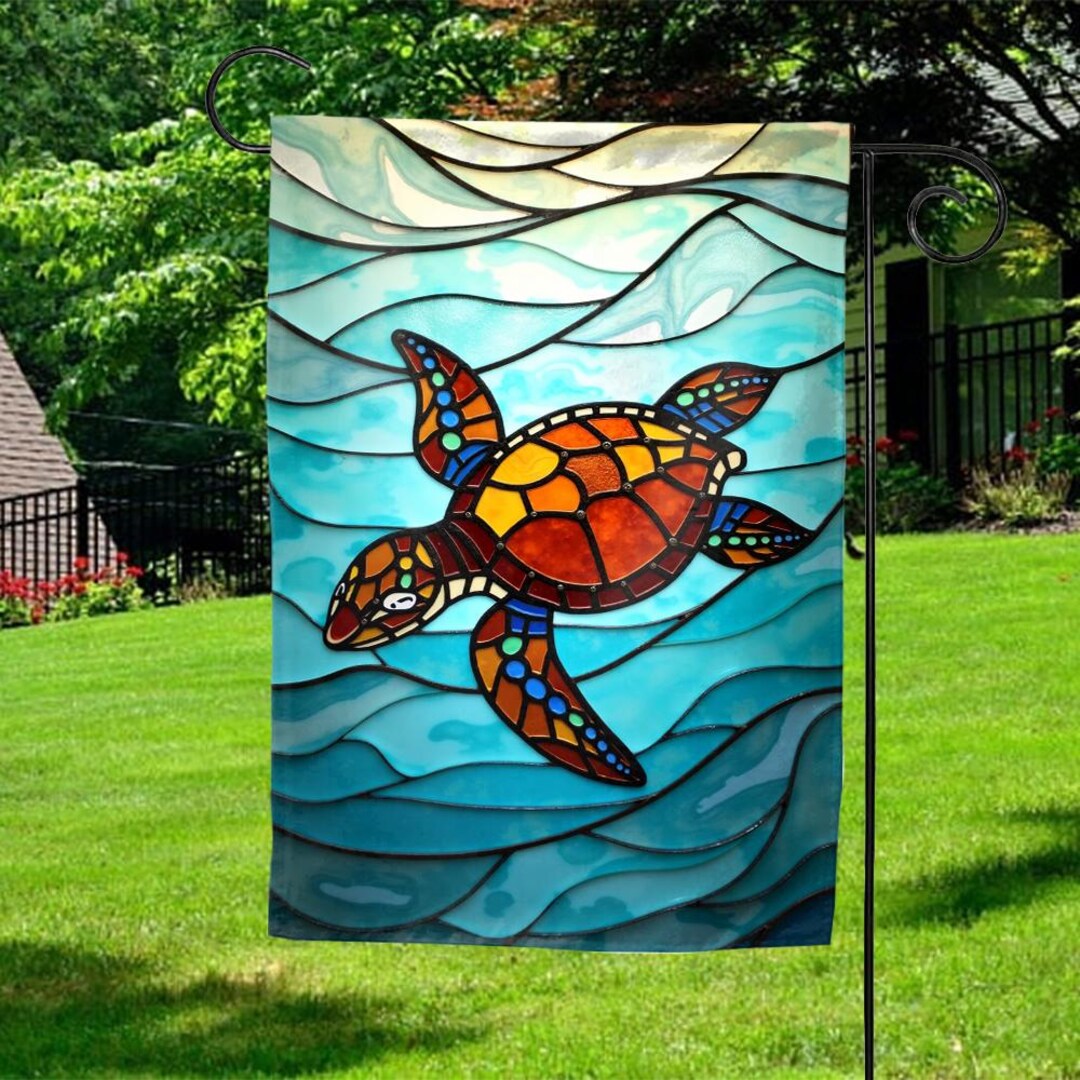 Stained Glass Sea Turtle Garden Flag, Garden Decor, Family Welcome Flag ...
