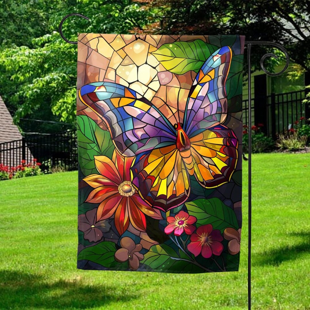 Butterfly Garden Flag, Flora Fauna Garden Flag, Beautiful Garden Flag ...