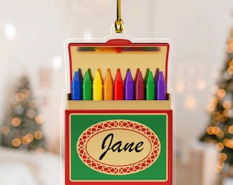 Personalized Christmas Ornament - Crayon Box - Etsy
