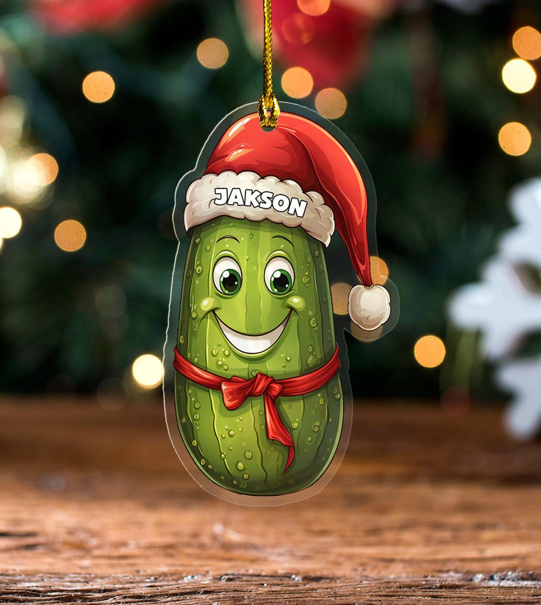 Pickle With Santa Hat Ornament, 2D Pickles Lover Christmas, Pickle ...