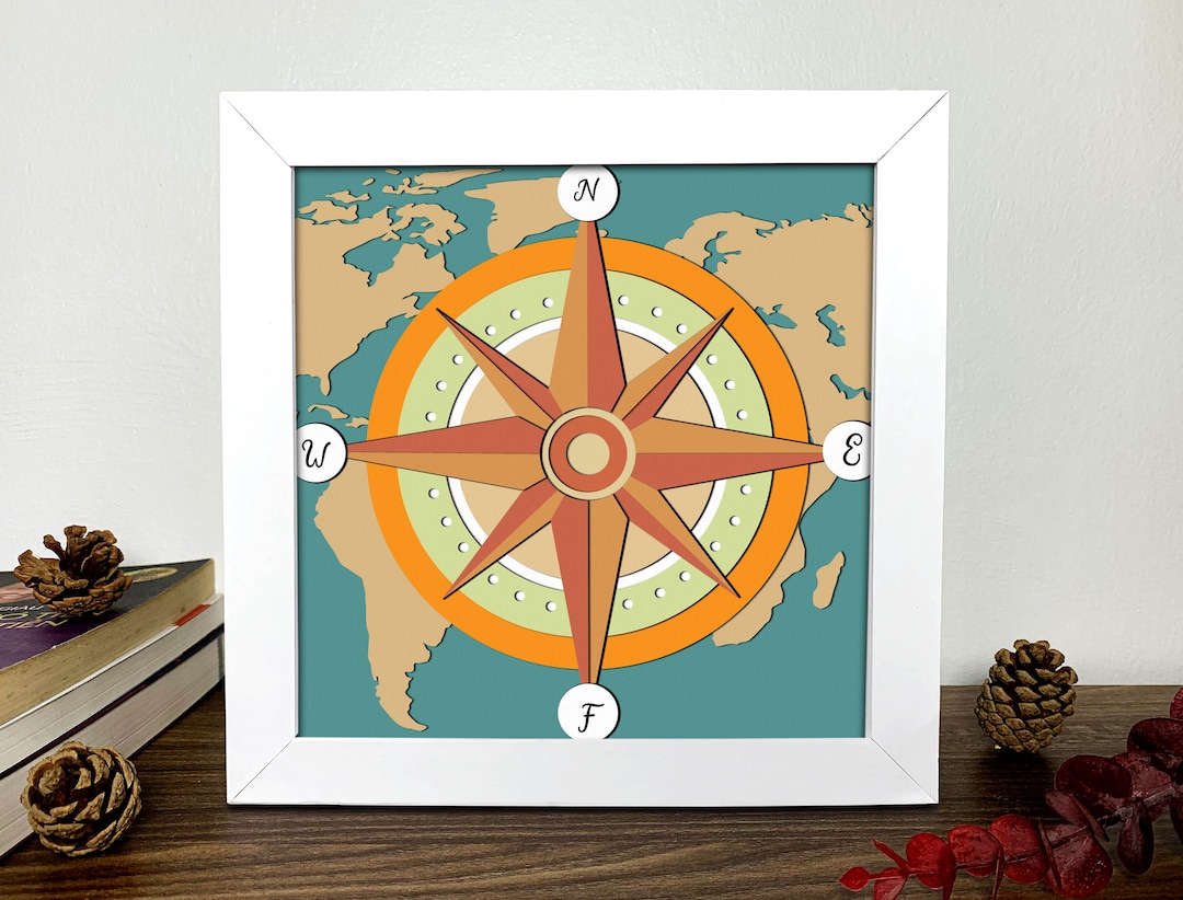 Compass Shadow Box 3D Svg, World Map 3D Svg ,compass 3D Box Svg ...