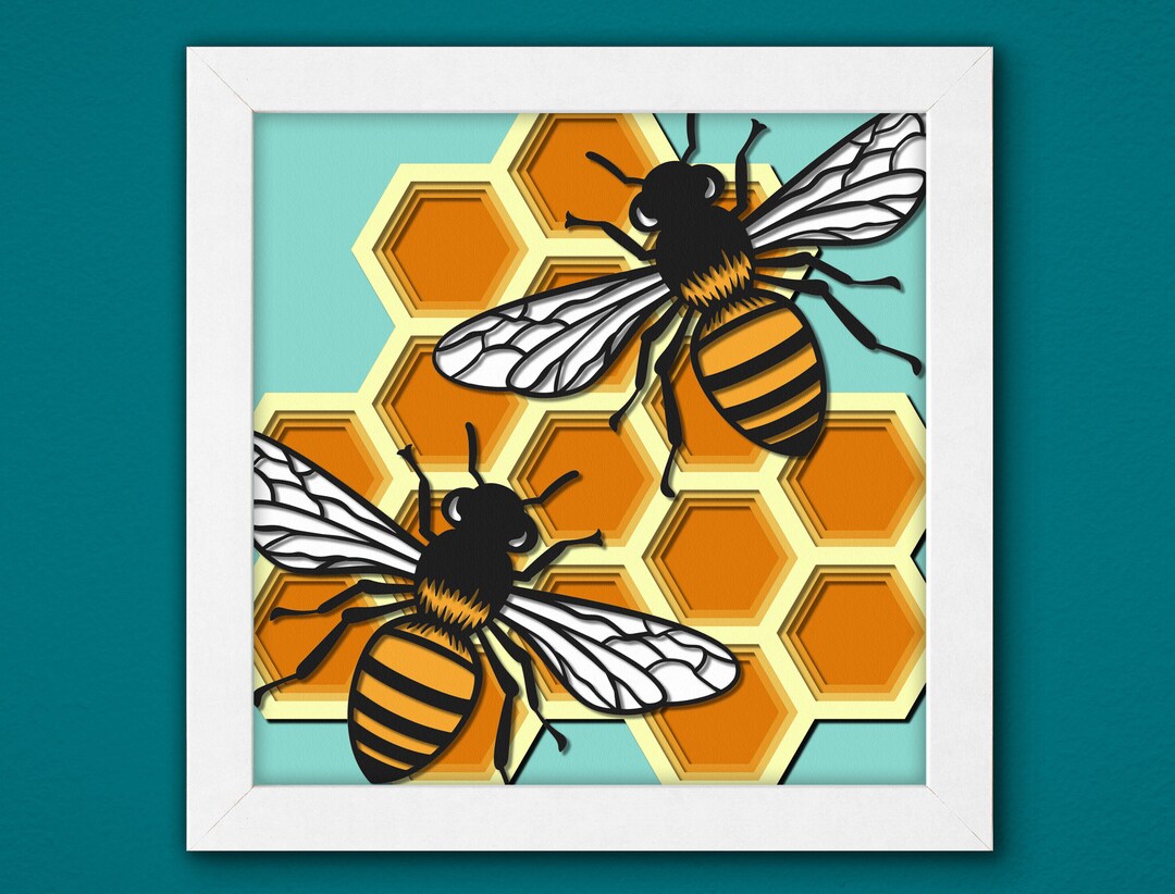 Honey Bee Shadow Box 3D Svg ,honey Bee Svg ,honey Bee 3D Box,honey Bee ...
