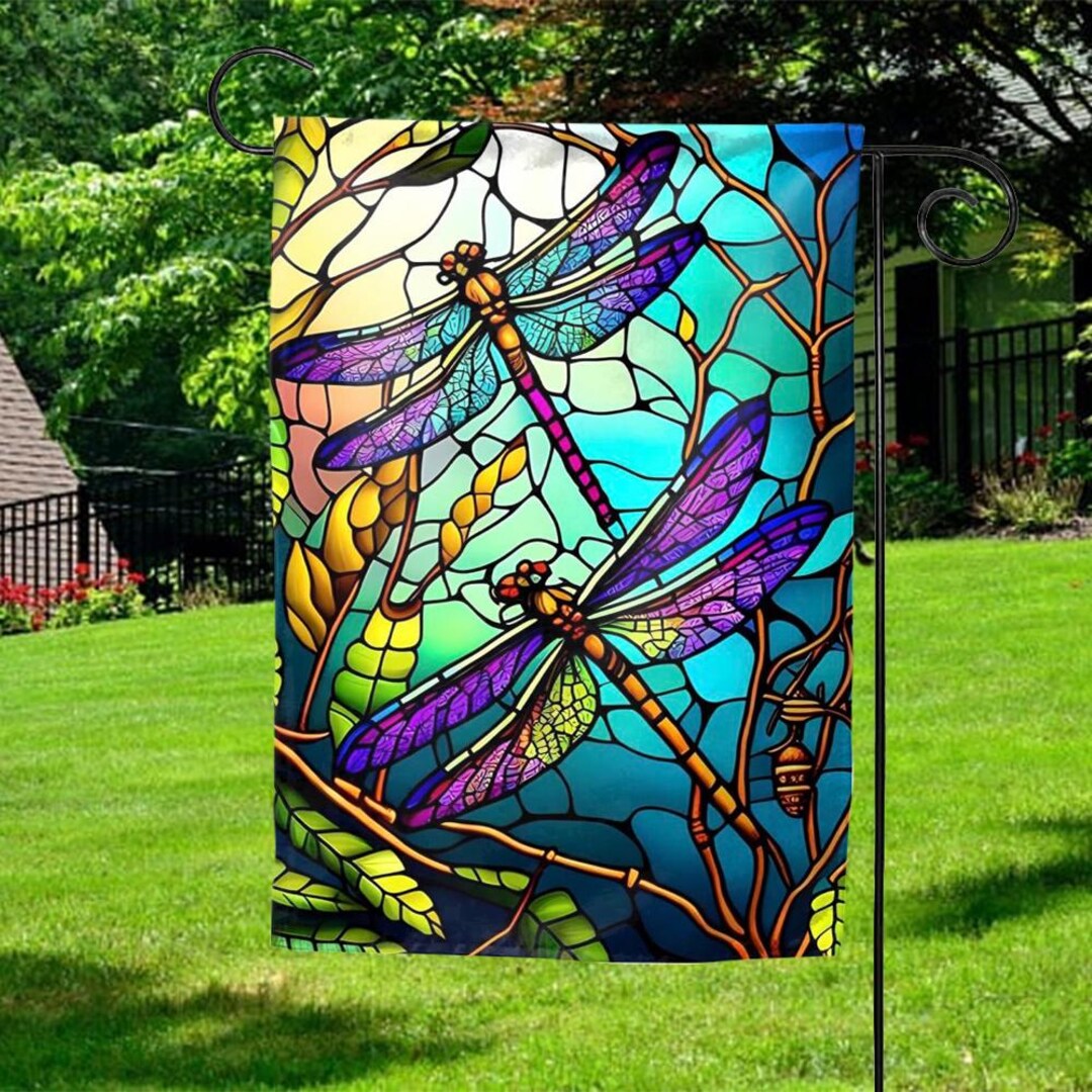 Stained Glass Inspire Dragonfly Flag, Dragonfly Yard Sign, Dragonfly ...