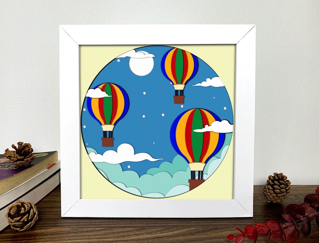 Hot Air Balloon Shadow Box 3D Svg ,hot Air Balloon Light Box Svg ,hot ...
