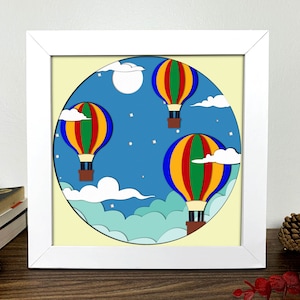Hot Air Balloon Shadow Box 3D Svg ,hot Air Balloon Light Box Svg ,hot ...