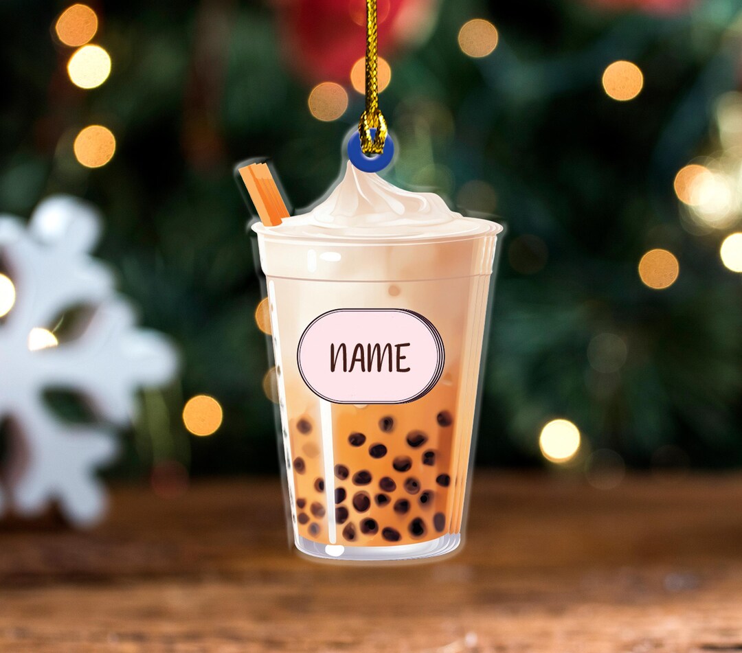 Personalized 3-layer Boba Christmas Ornament, Bubble Milk Tea 2D Flat ...