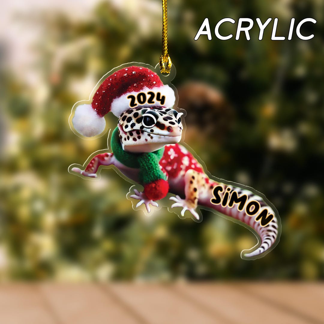 Personalized Leopard Gecko Ornament, Leopard Gecko and Santa Hat ...