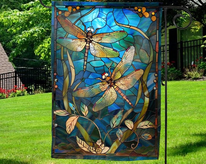 Stained Glass Inspire Dragonfly Flag, Dragonfly Yard Sign, Dragonfly ...