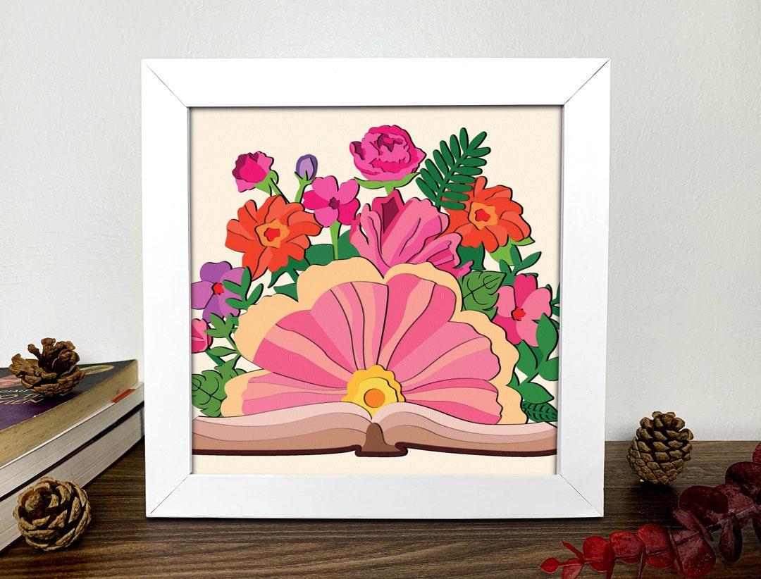 Book Flower Shadow Box 3D Svg,book Flower 3D Svg,book Flower 3D Box Svg ...