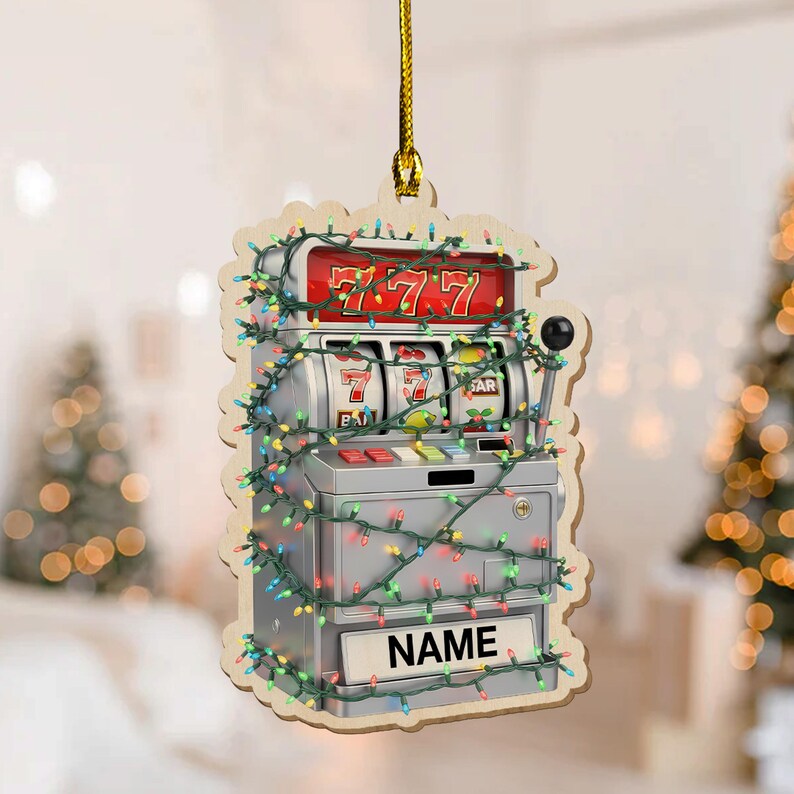 777 Slot Machine Ornament, Personalized Casino Gambler Gift, Jackpot ...