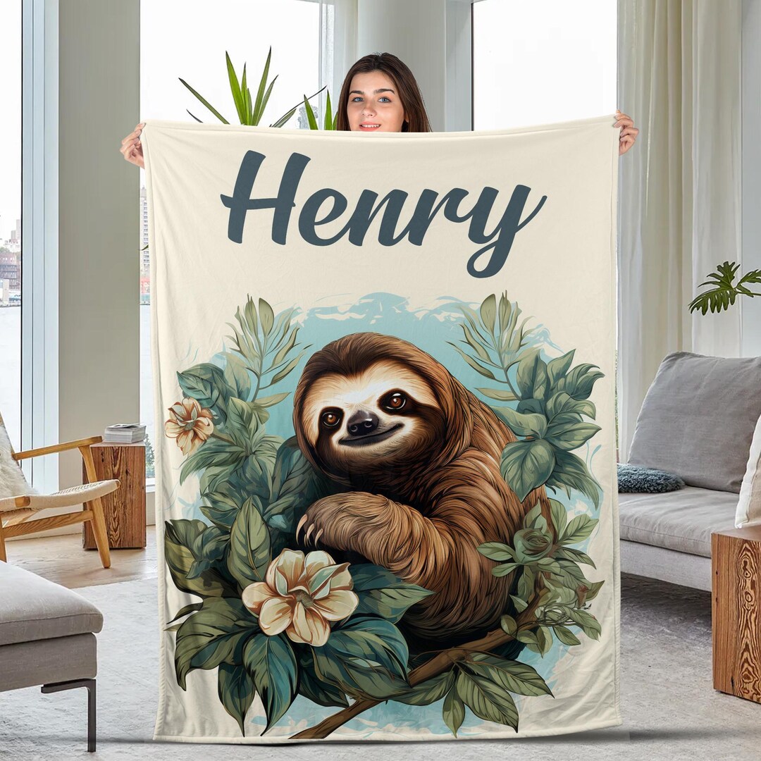 Personalized Sloth Blanket, Funny Sloths Blanket, Custom Name Soft Cozy ...