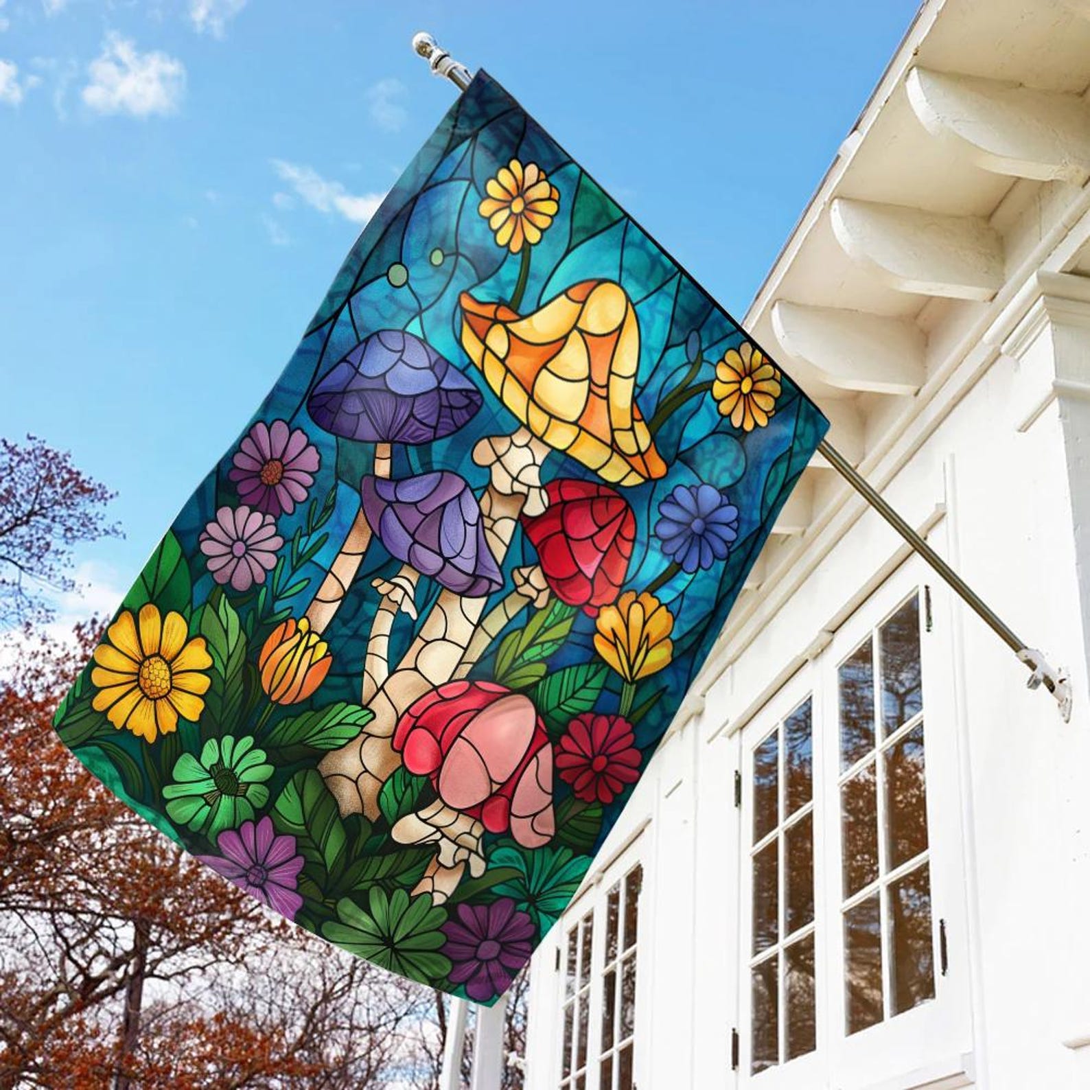 Mushroom Flag, Stained Glass Flag, Mushroom Lover Gift, Nature Flag ...